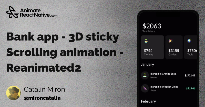 React Native Animations Bank App 3d Sticky Scrolling Animation